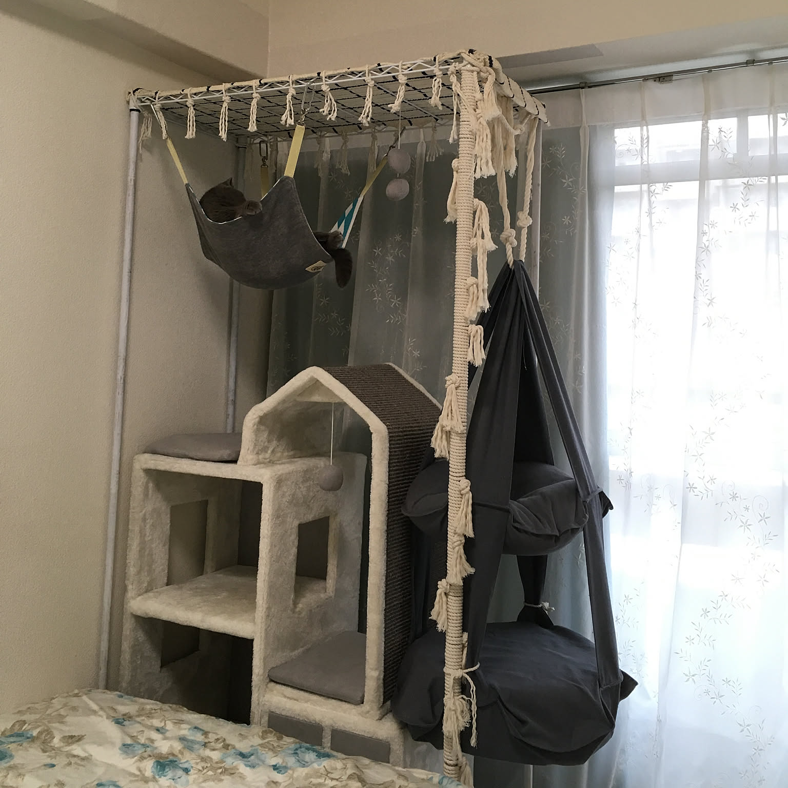 完成/キャットタワーDIY/スチールラック/グレー/1DK...などのインテリア実例 - 2017-09-11 15:47:30 ｜ RoomClip（ルームクリップ）