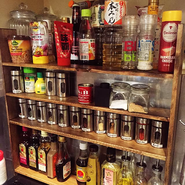 調味料ラック 調味料棚DIYのインテリア・手作りの実例 調味料ラック 調味料棚DIYのインテリア・手作りの実例