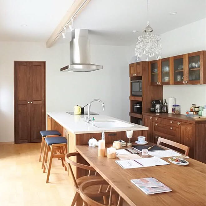 細長いLDK/ウォールナット源平/ウォールナット/アイランドキッチンのインテリア実例 - 2018-06-19 17:22:11 ...