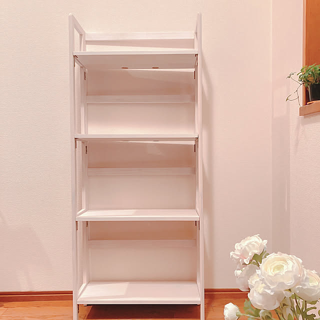 ウィルリミテッド 天然木 パイン材 フォールディングシェルフ 4段 スリム シンプル キッチン オフィス フリマ ディスプレイ ナチュラル 黒 ...