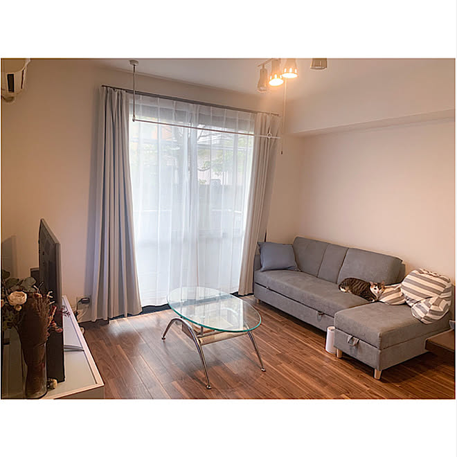 ダイニングルーム/2DK 賃貸/3人掛けソファー/ガラステーブル/ミニダストボックス...などのインテリア実例 - 2021-09-06 15:06:30 ｜ RoomClip（ルームクリップ）