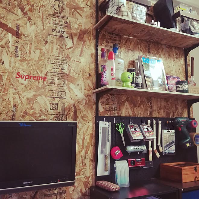 棚/黒板塗料/OSB合板/ディアウォール DIY/壁掛けテレビのインテリア実例 - 2017-06-19 00:56:26 ｜ RoomClip（ルームクリップ）