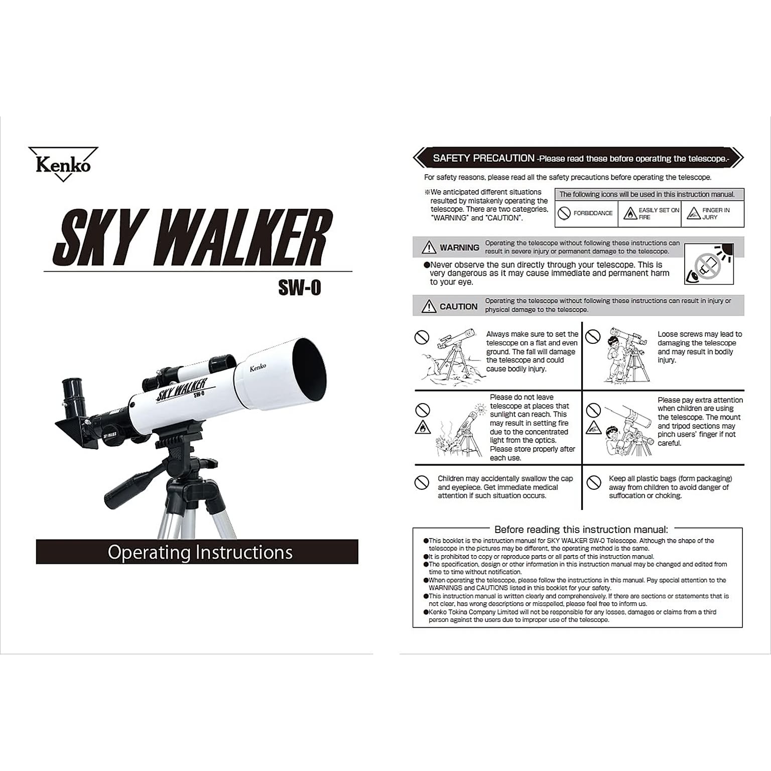 ケンコー・トキナー Kenko 天体望遠鏡 SKY WALKER SW-0 屈折式 口径50mm 天体・地上両用 ホワイト 111161 ...